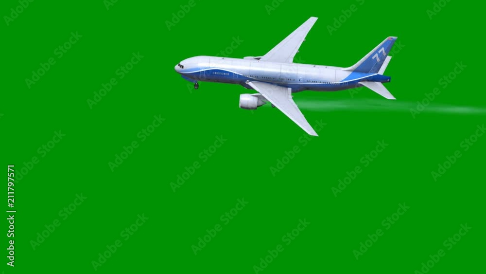 Airplane, with green screen background, coming down for a emergency ...