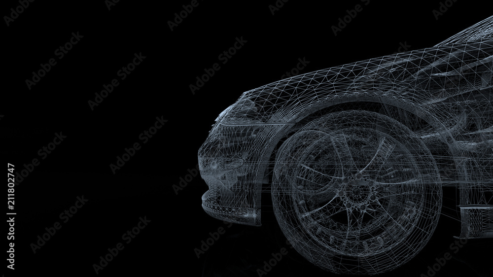 car model body structure, wire model 3d rendering Stock Photo | Adobe Stock