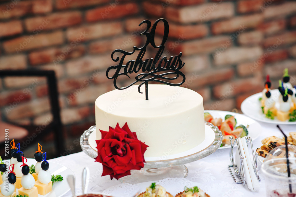 Birthday cake with red rose. Fabulous 30. Special cake 30 years old ...