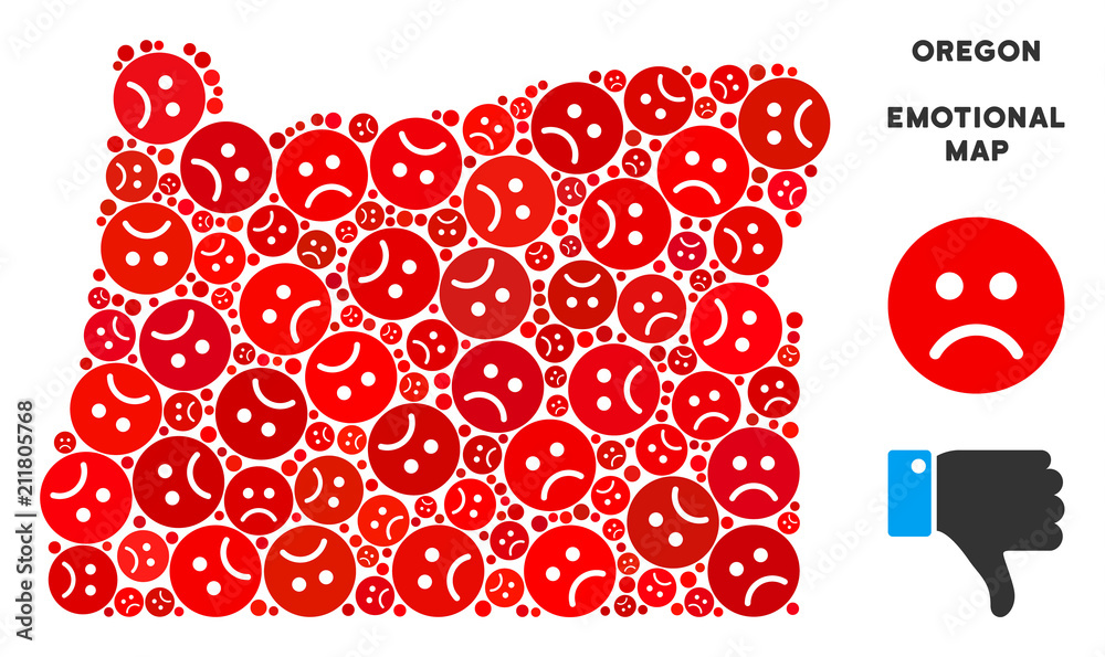 Emotion Oregon State map composition of sad emojis in red colors ...