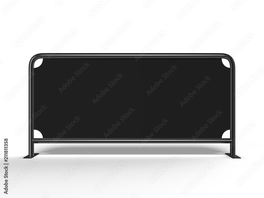 Blank black tube cafe barrier shop barrier store side sign stand. 3d ...