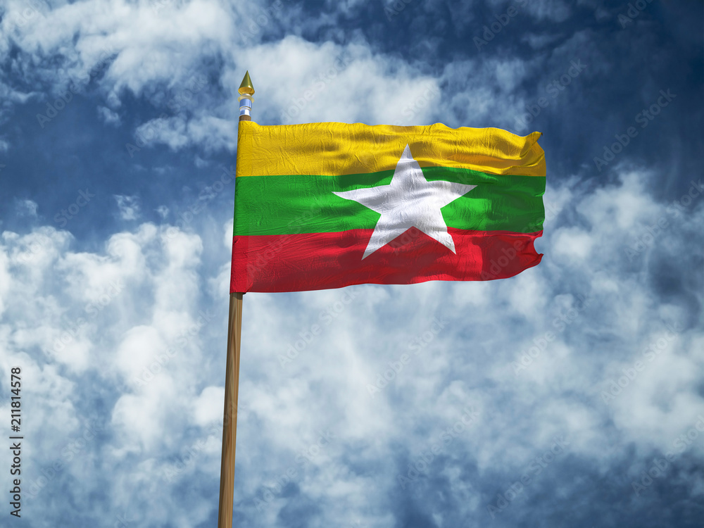 Myanmar flag Silk waving flag of Myanmar made transparent fabric with ...