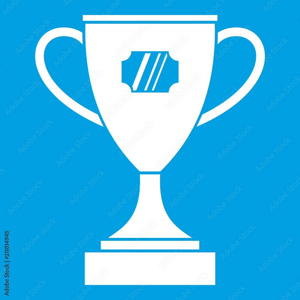 Winner cup icon white isolated on blue background vector illustration ...