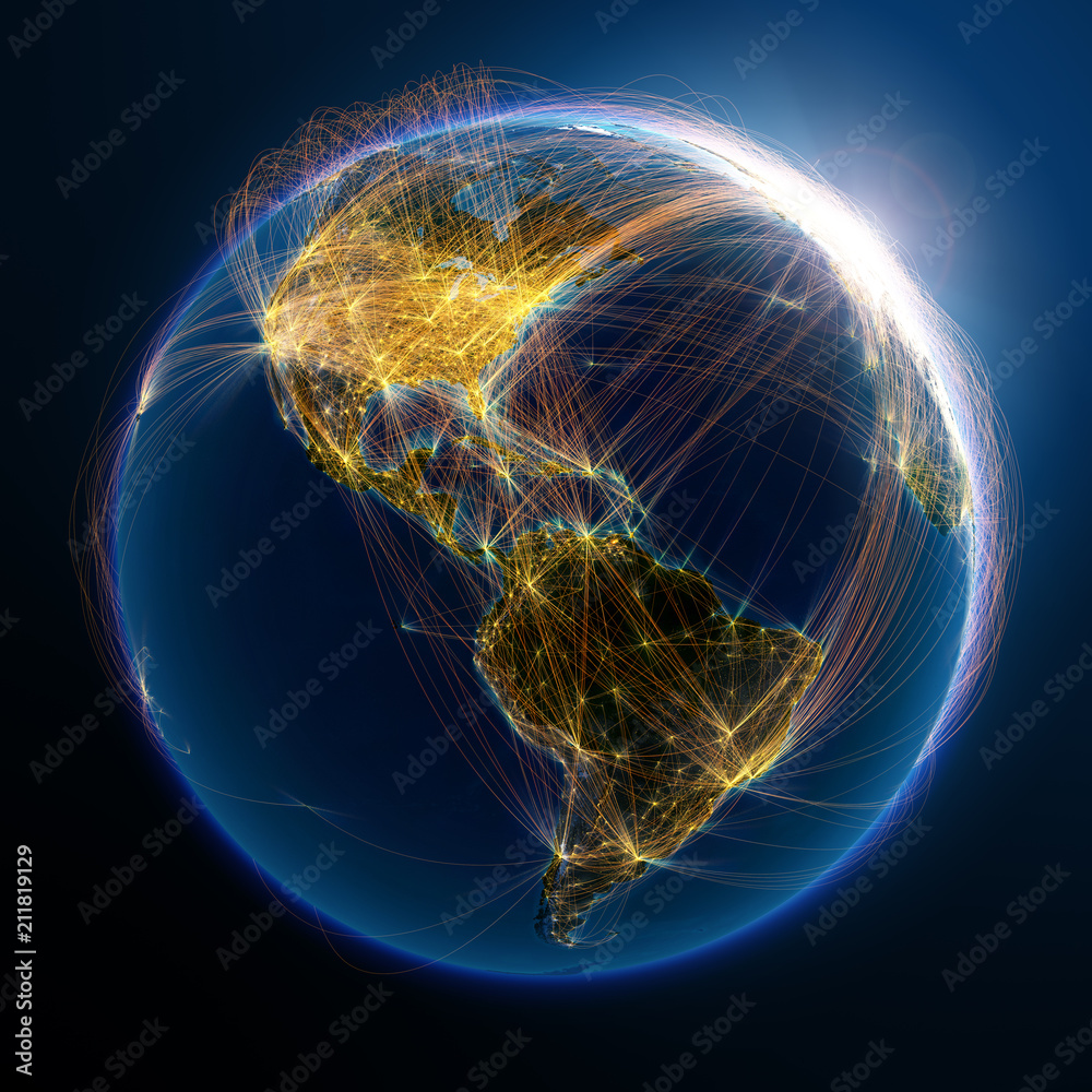 Highly detailed planet Earth is covered by complex network of air ...