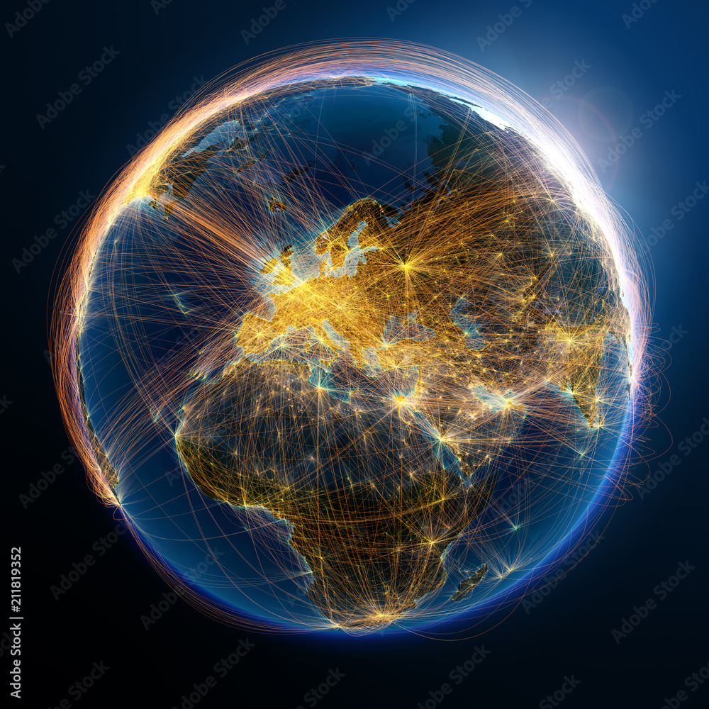 Highly detailed planet Earth is covered by complex network of air ...