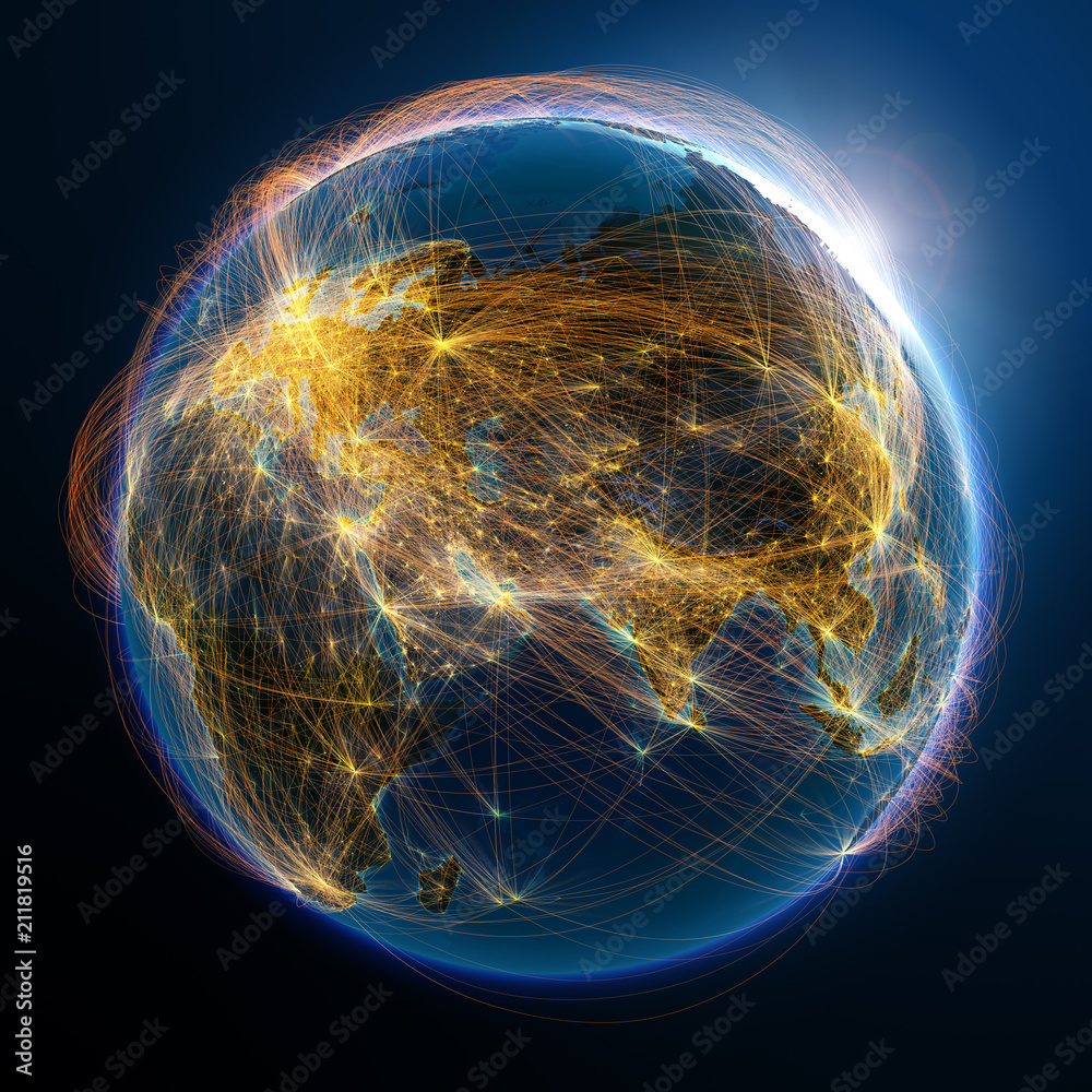 Highly detailed planet Earth is covered by complex network of air ...