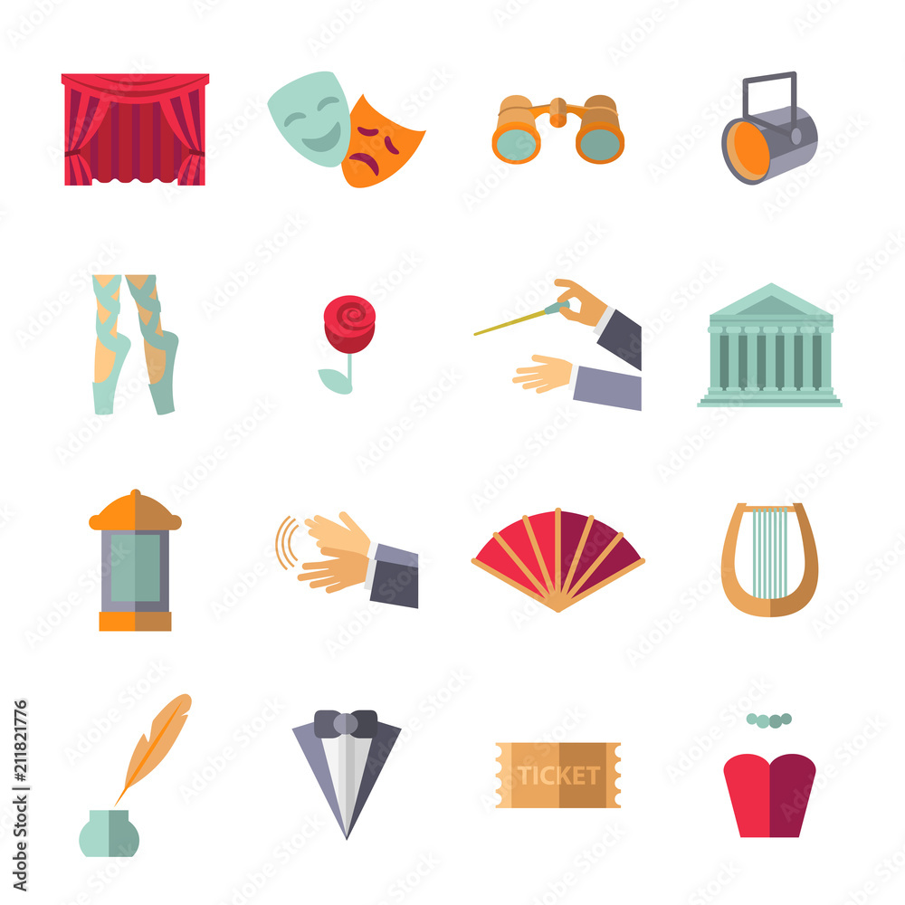 Cartoon Theatre Acting Performance Icon Set. Vector Stock Vector ...
