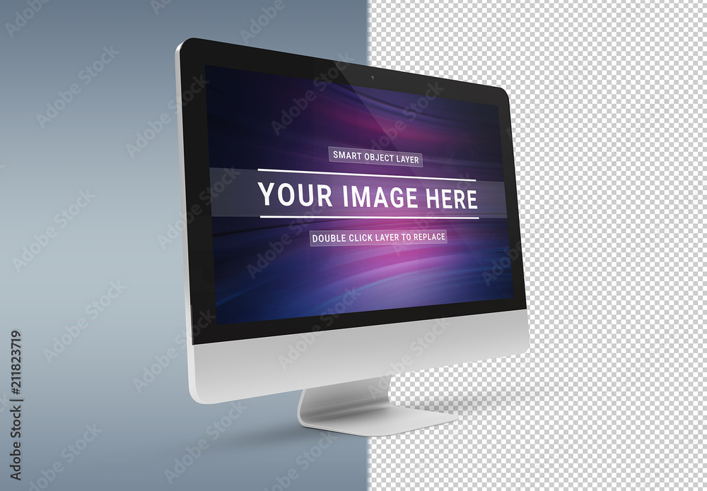 Isolated Side View Desktop Computer Mockup Stock Template | Adobe Stock