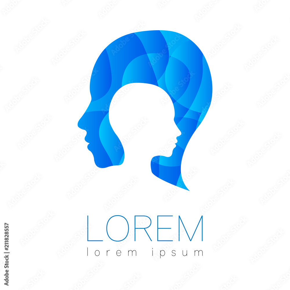 Vector symbol of human head. Profile face. Blue color isolated on white ...