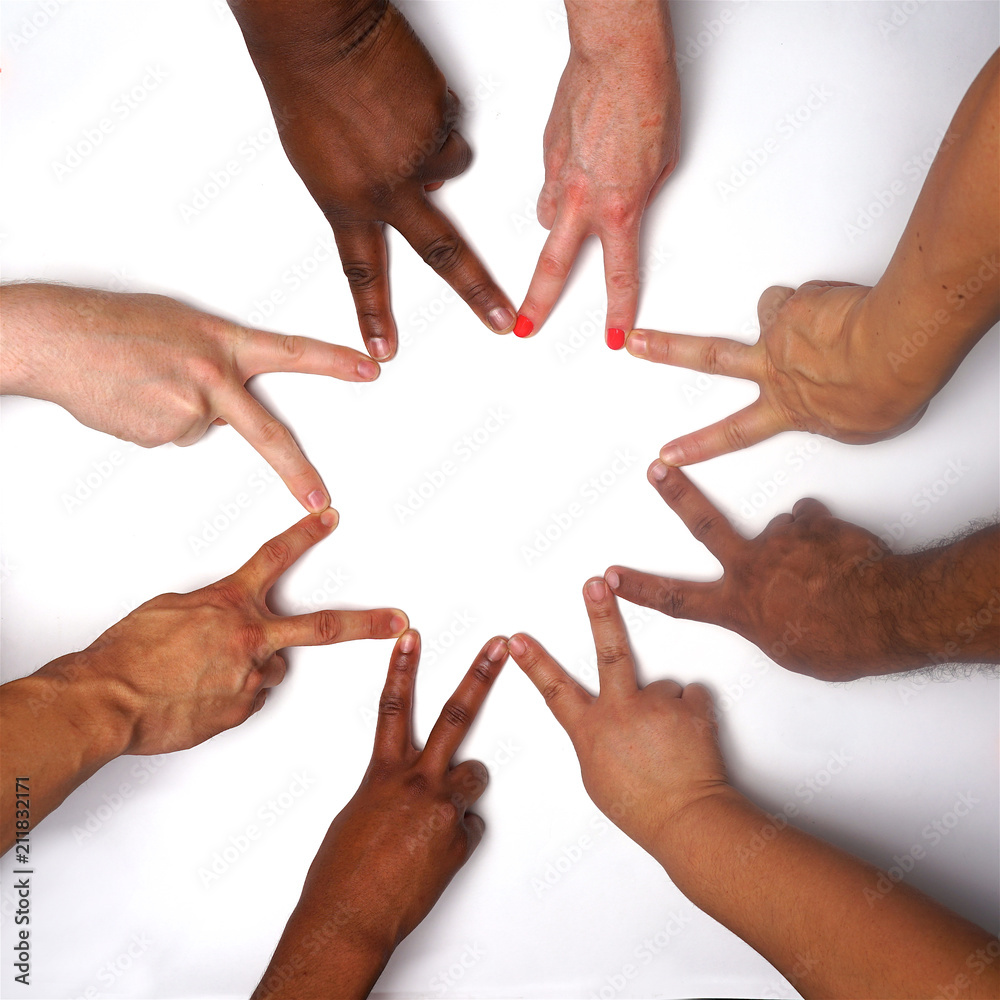diversity hands in unity. people of color . Racial Harmony Stock Photo ...