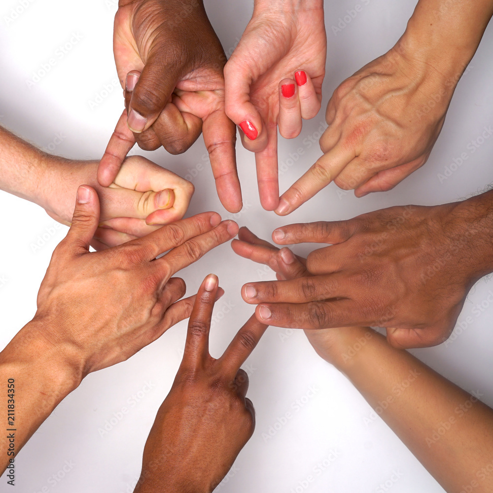 diversity hands in unity. people of color . Racial Harmony Stock Photo ...