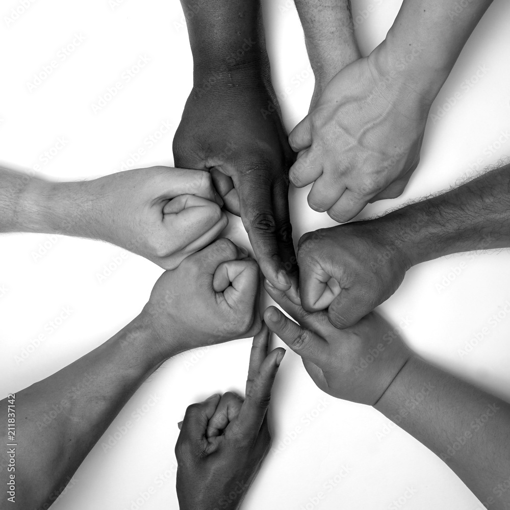 diversity hands in unity. people of color . Racial Harmony Stock Photo ...