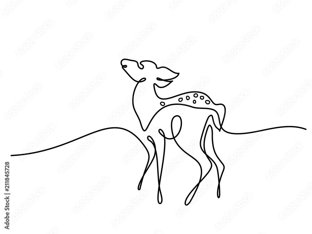 Continuous line drawing. Funny Roe Deer Fawn cub baby. Vector ...