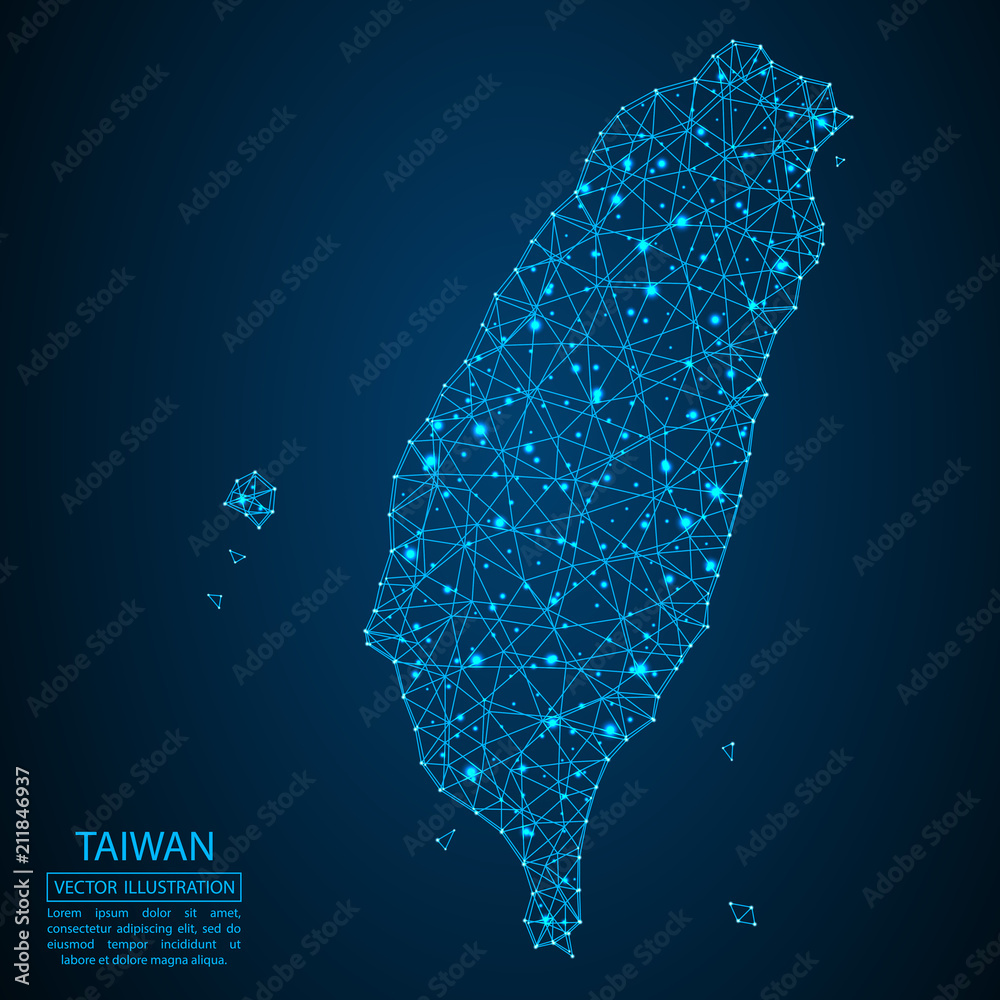 A map of Taiwan consisting of 3D triangles, lines, points, and ...