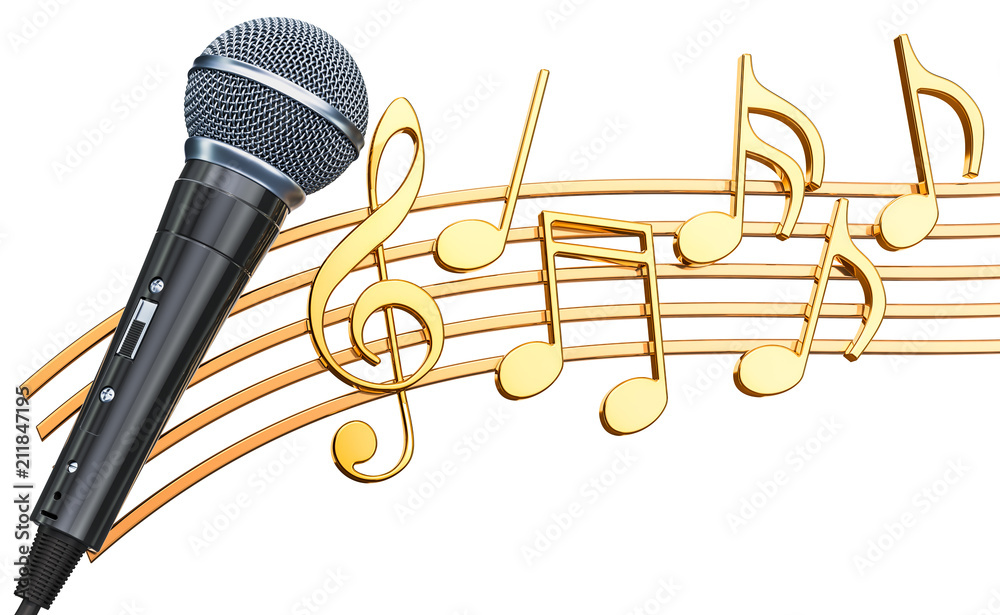 Musical concept. Microphone with music notes, 3d rendering Stock ...