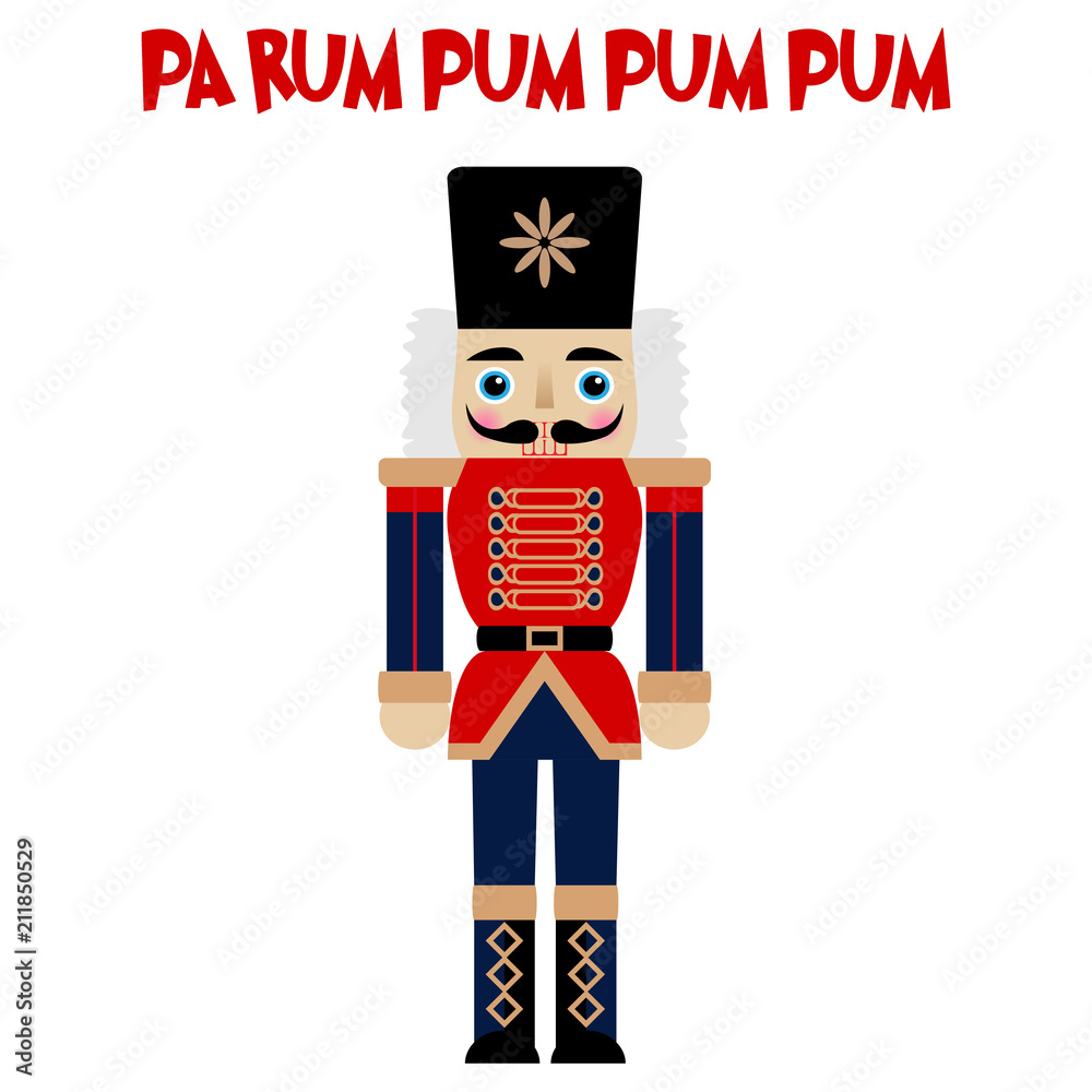 Vector illustration of a nutcracker with text PA RUM PUM PUM Stock ...