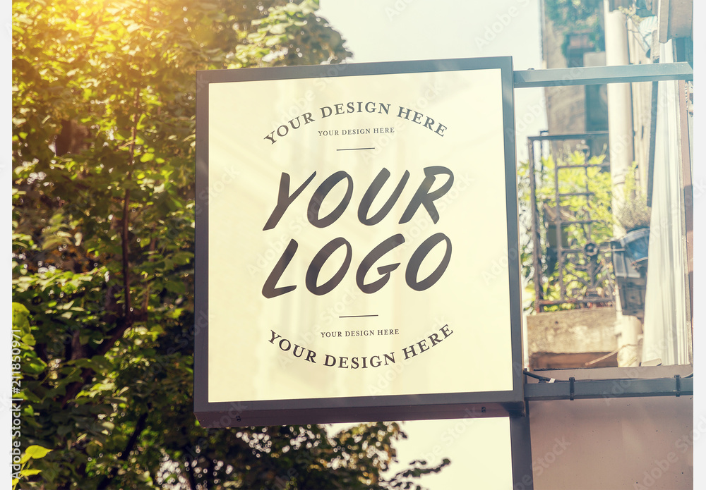 Outdoor Signage with Natural Landscape Mockup Stock Template | Adobe Stock