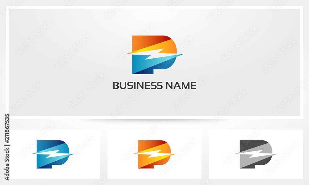 P Letter Bolt Thunder Lightning Logo Stock Vector | Adobe Stock