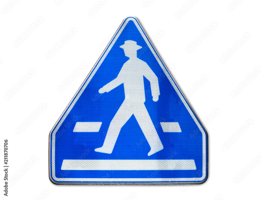traffic sign, blue pentagon pedestrian sign isolated on white ...