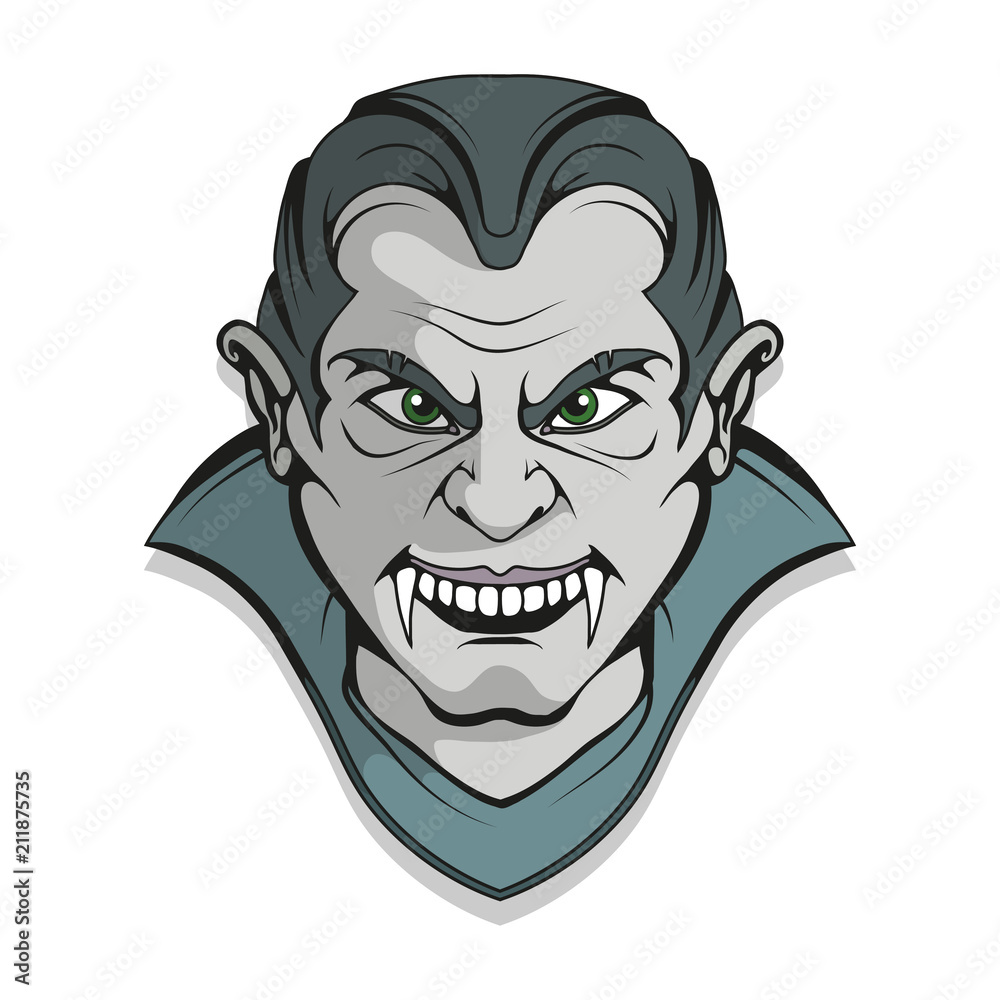 Evil vampire. Count Vlad Dracula. Happy Halloween. Hand drawn head of a ...