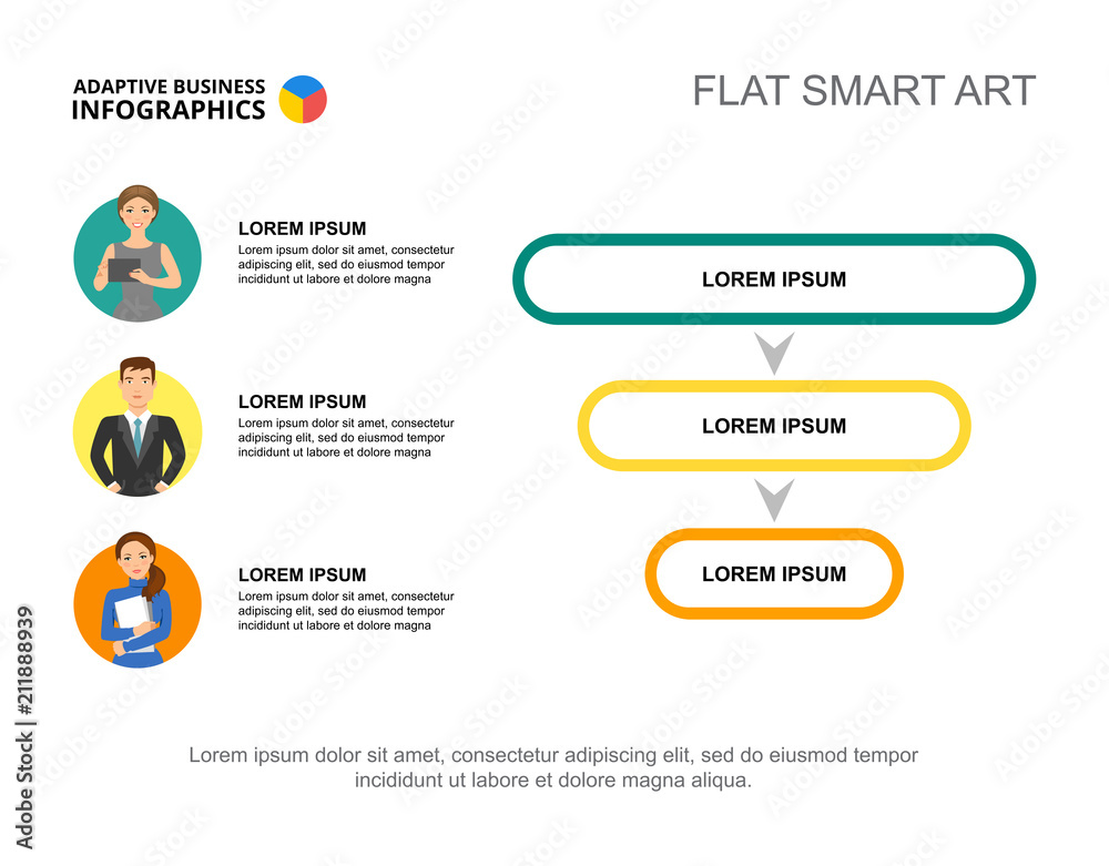 Three ideas process chart template for presentation. Business data ...