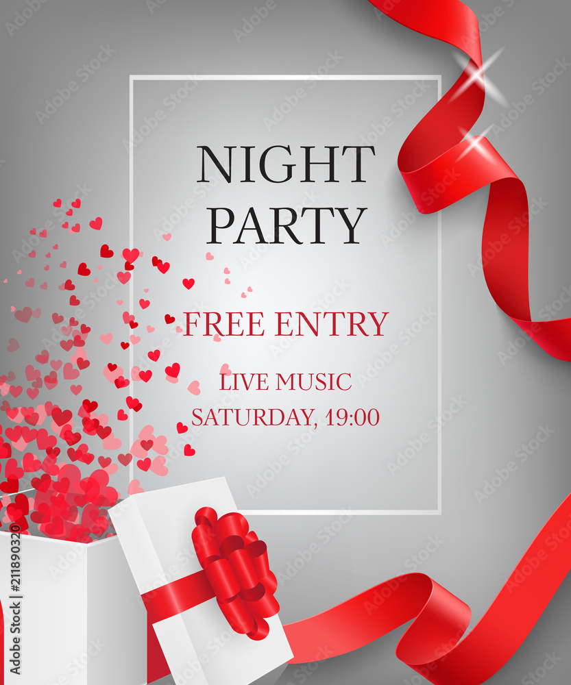 Night party lettering with open gift box. Party invitation design ...