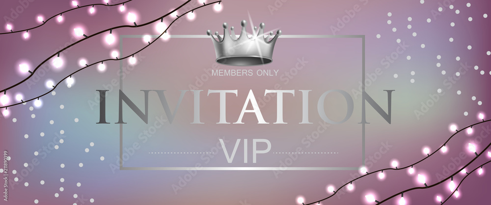 VIP invitation lettering with crown and garlands. Party invitation ...