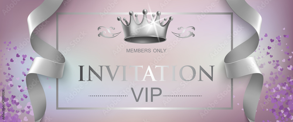 VIP invitation lettering with silver crown. Party invitation design ...