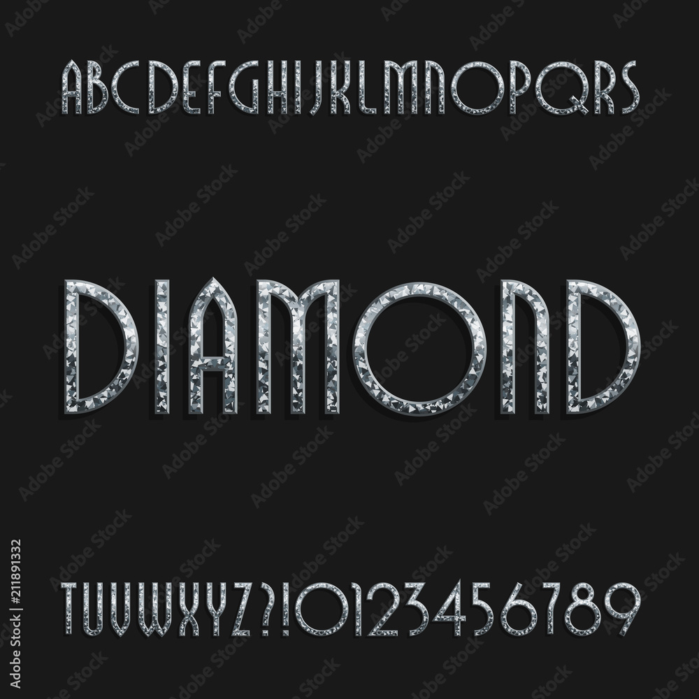Diamond crystal alphabet font. Ornate jewellery art deco letters and ...