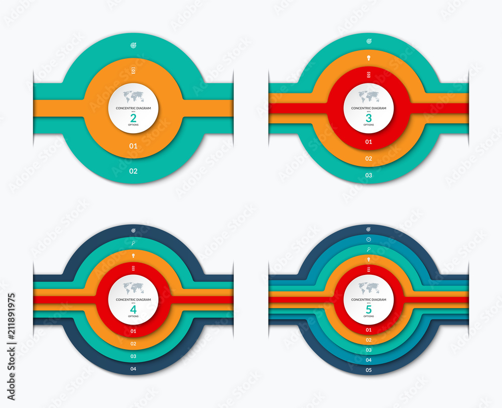 Concentric circles diagram for infographics . Set of vector banners ...