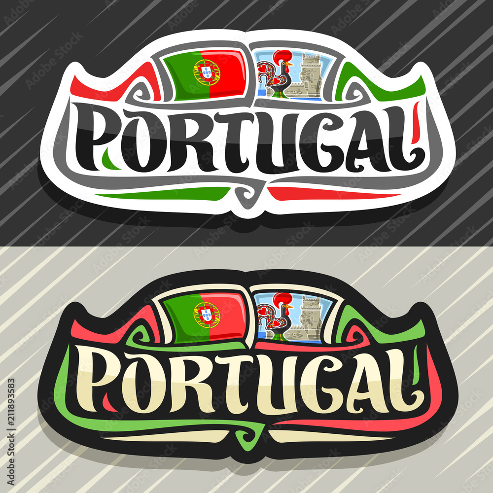 Vector logo for Portugal country, white and black fridge magnets with ...