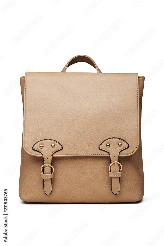 Women's light beige leather bag in vintage style, with a flap top ...