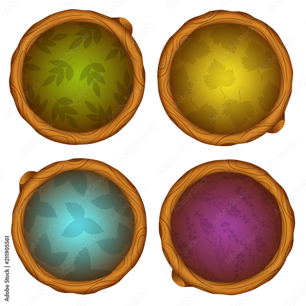 Cartoon Wooden Round Game Icons Stock Vector | Adobe Stock