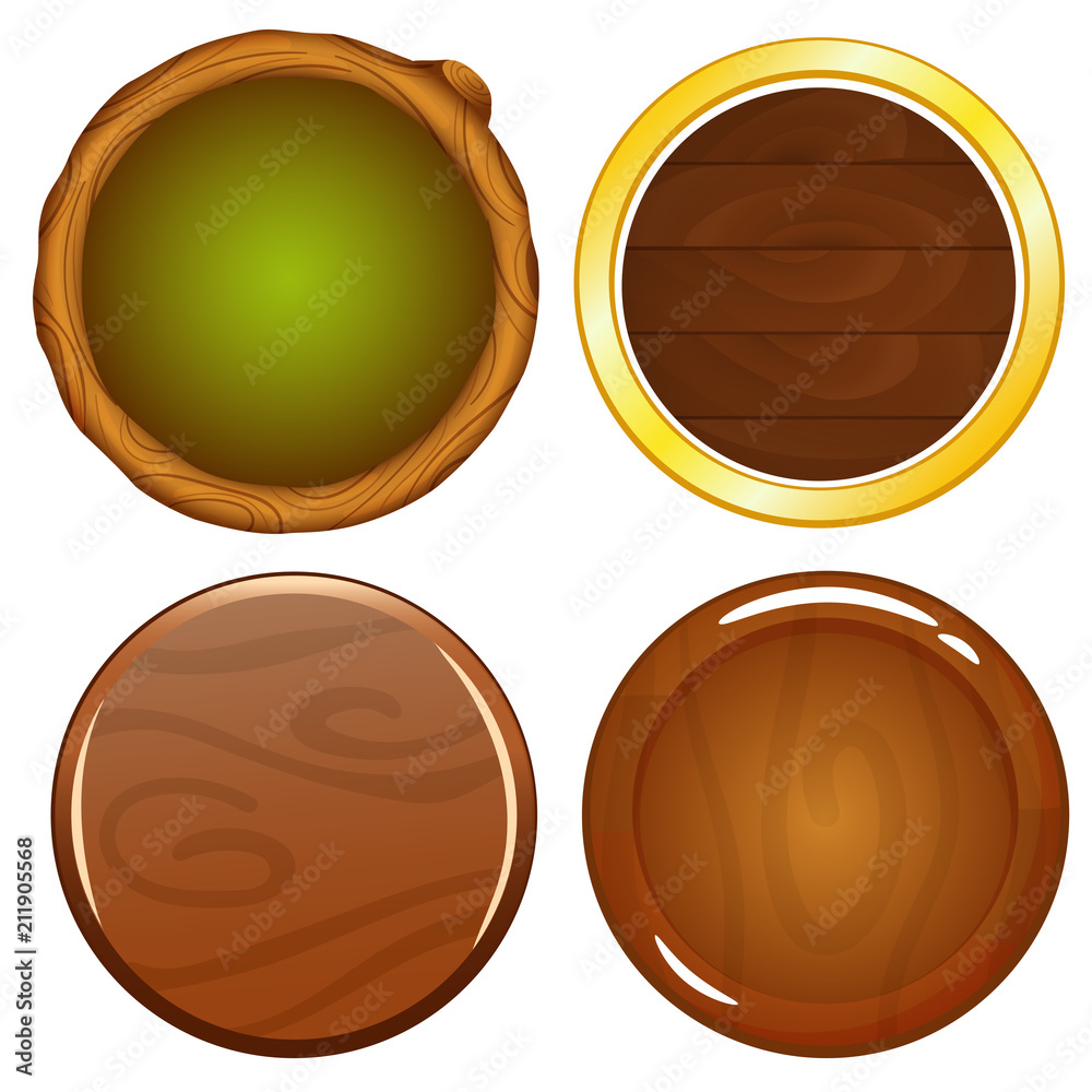 Cartoon Wooden Round Game Icons Stock ベクター | Adobe Stock