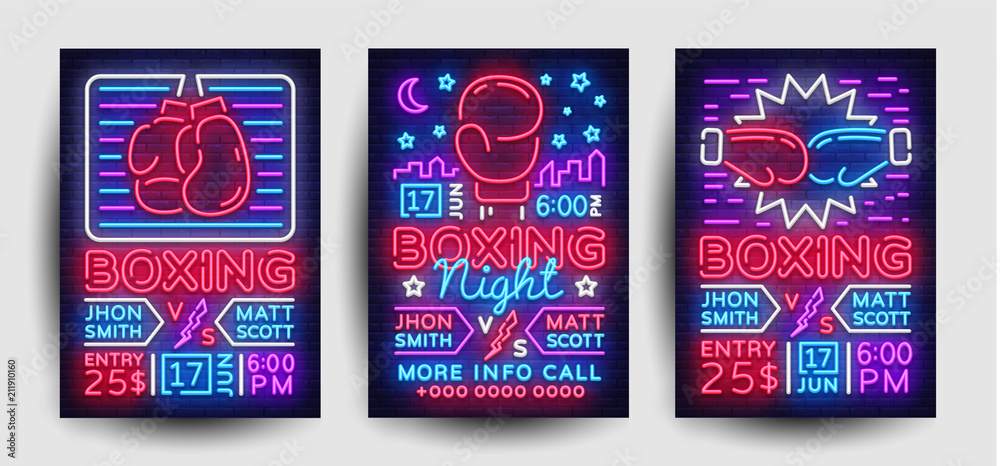 Boxing Flyer collection design template. Boxing night Light Banner ...