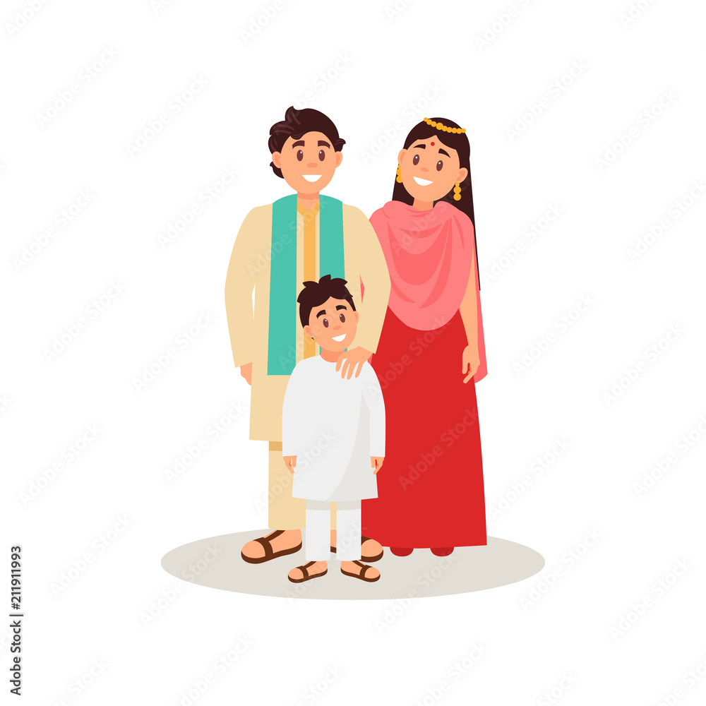 Indian family in national clothes, happy family concept vector ...