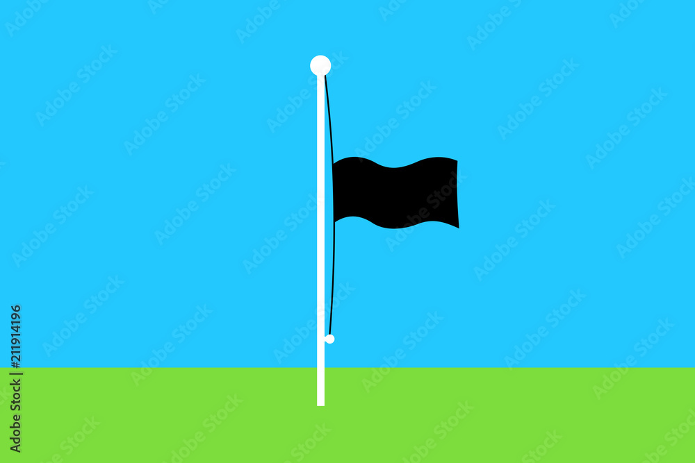 Black flag is flying below the summit on a pole / mast. Half-pole and ...