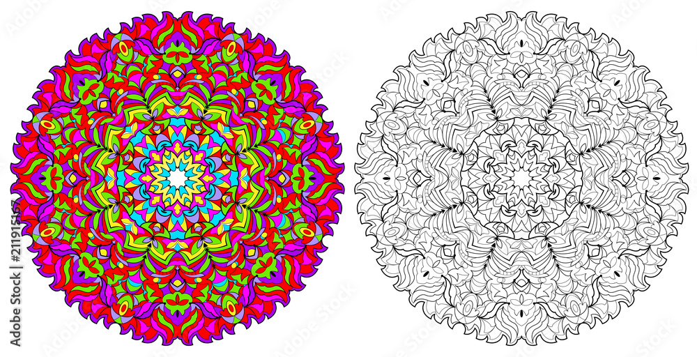 Colorful and black and white pattern for coloring. Fantasy drawing of ...