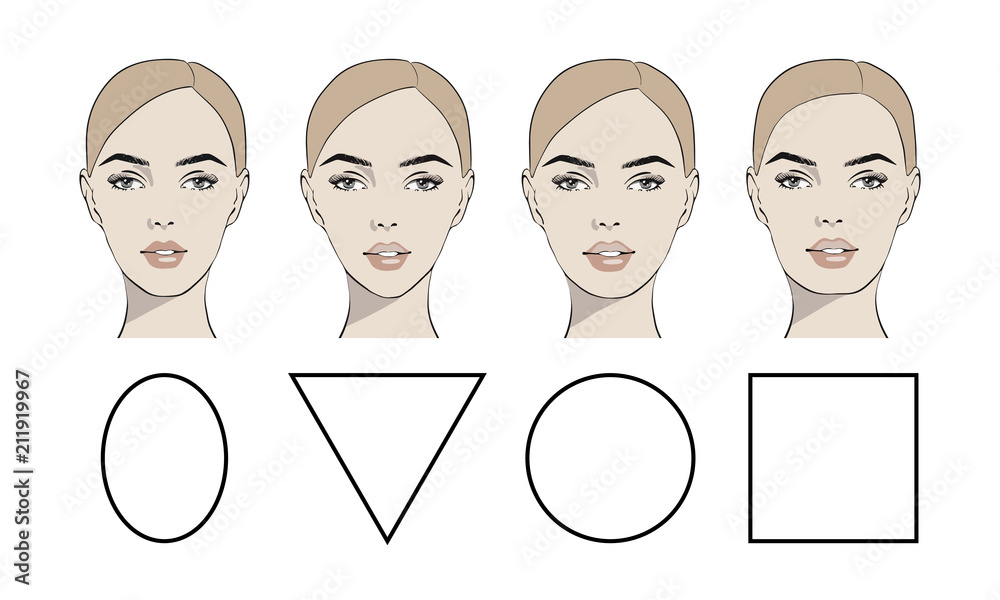 Set of vector face shapes. Oval, triangle, round, square, rectangle ...