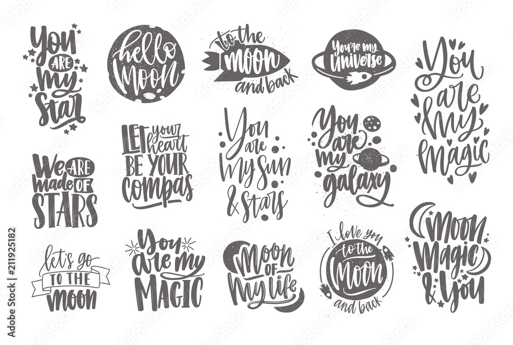 Romantic lettering written with elegant cursive calligraphic font and ...