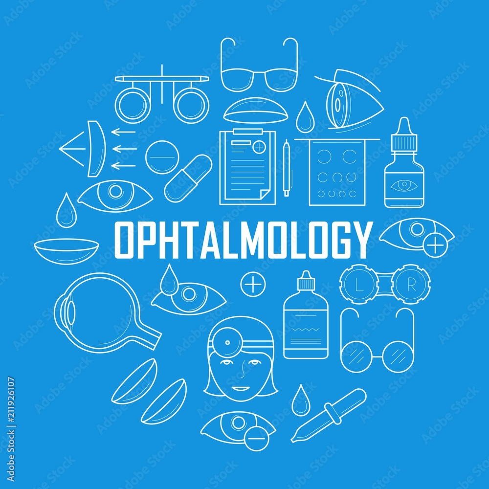 Ophthalmology concept with thin line icons. Oculist optometry ...