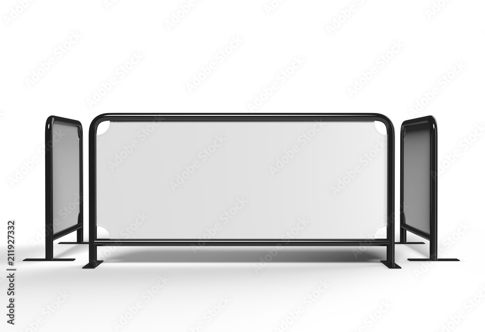 Blank black tube cafe barrier shop barrier store side sign stand. 3d ...