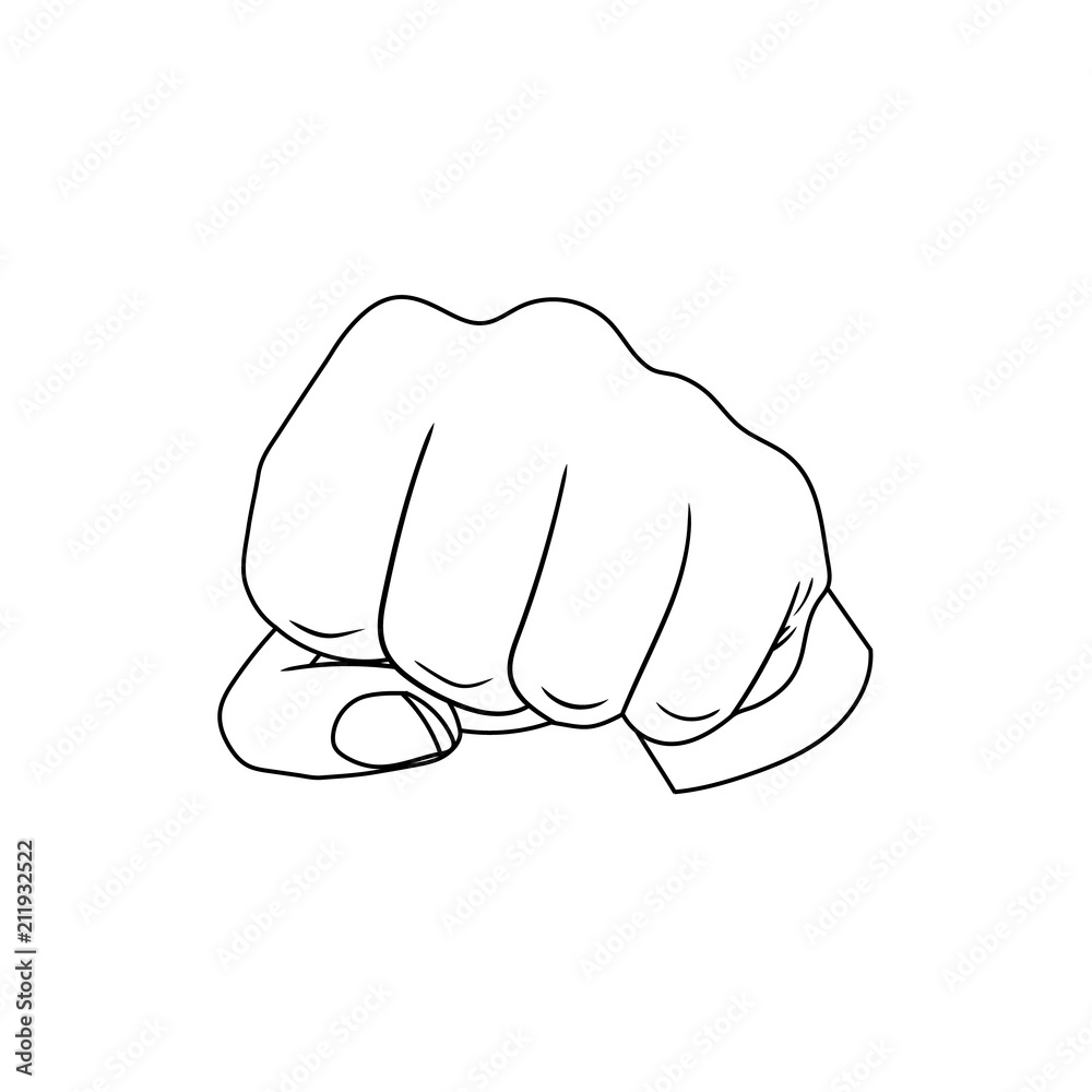 Vector Fist Hand, Outline Drawing, Black Lines Isolated on White ...