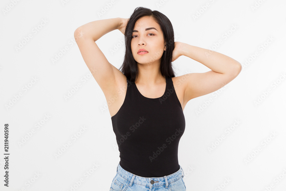 Woman Perfect Armpit Asian Japanese Girl Isolated On White Background Summer Template Blank T