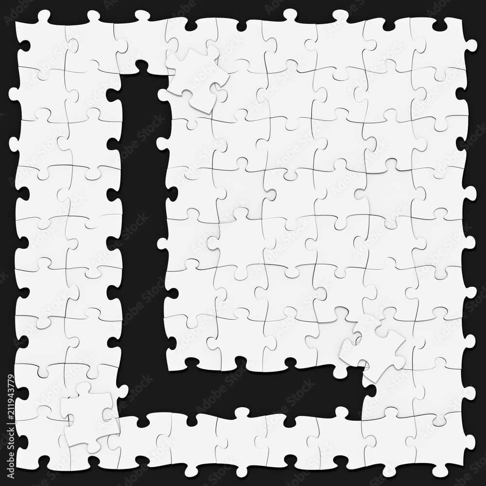 Jigsaw puzzles assembled capital letter L on dark background, puzzle ...