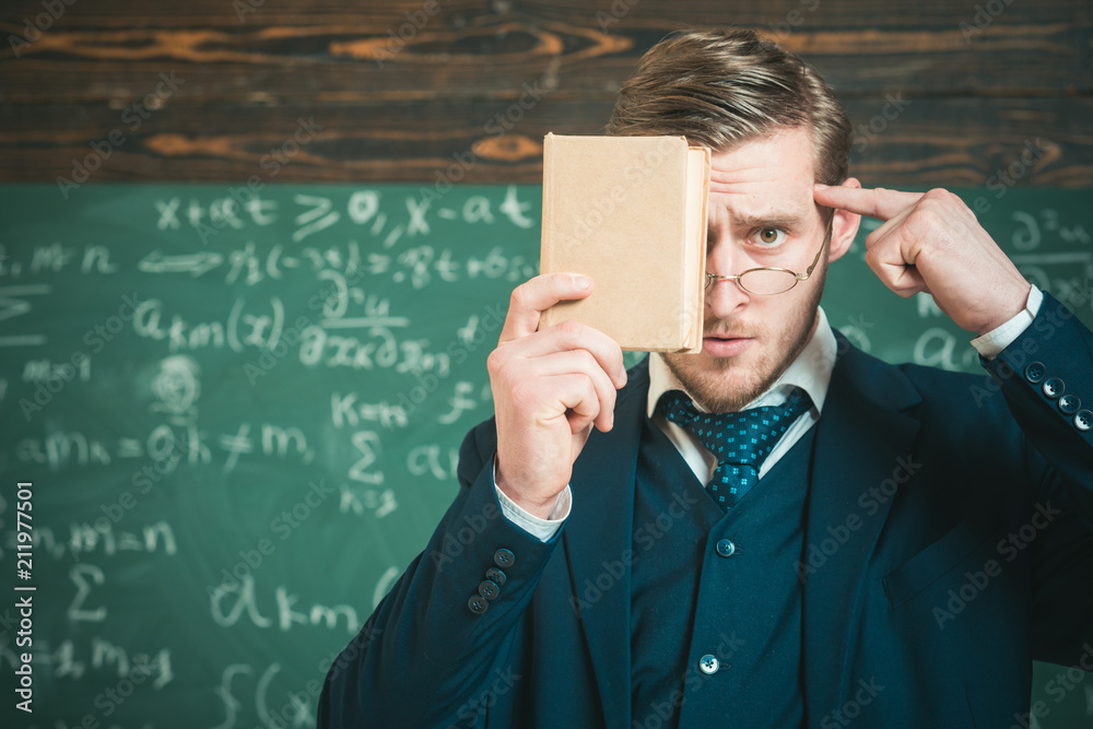 Keep in mind. Teacher formal wear and glasses looks smart, chalkboard ...