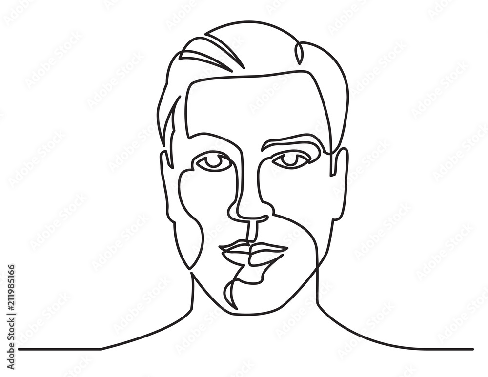 continuous line drawing of good looking man on white background Stock ...