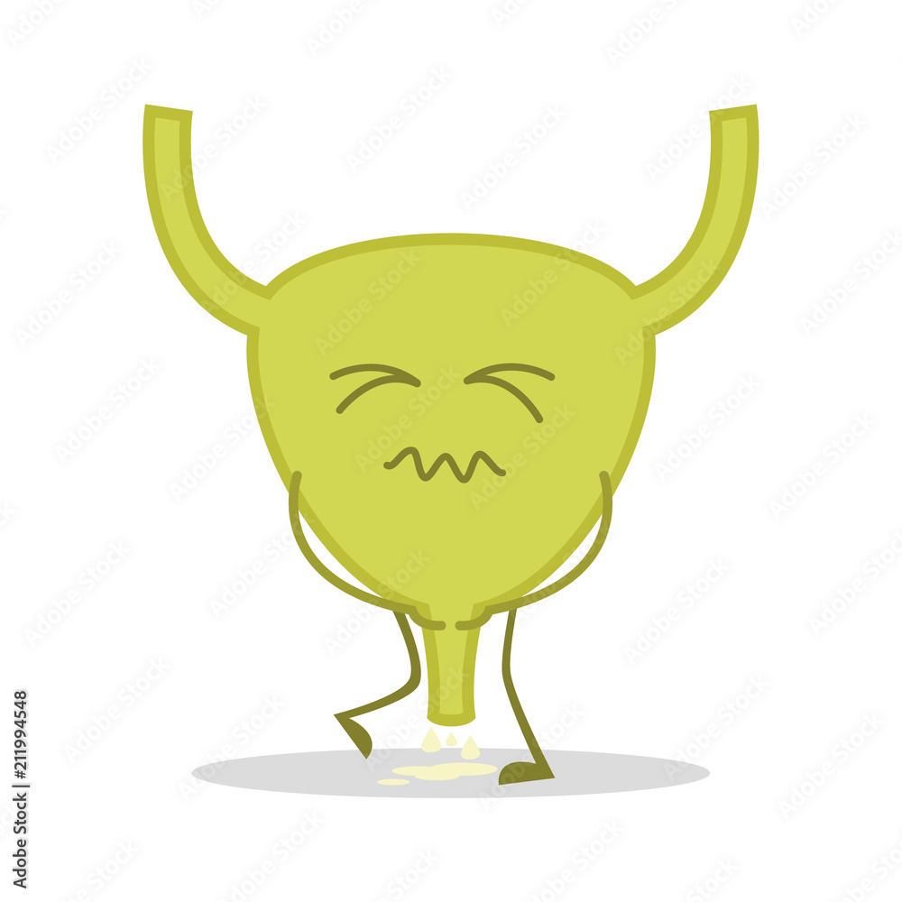 Vector illustration of a sick and sad bladder in cartoon style. Stock ...