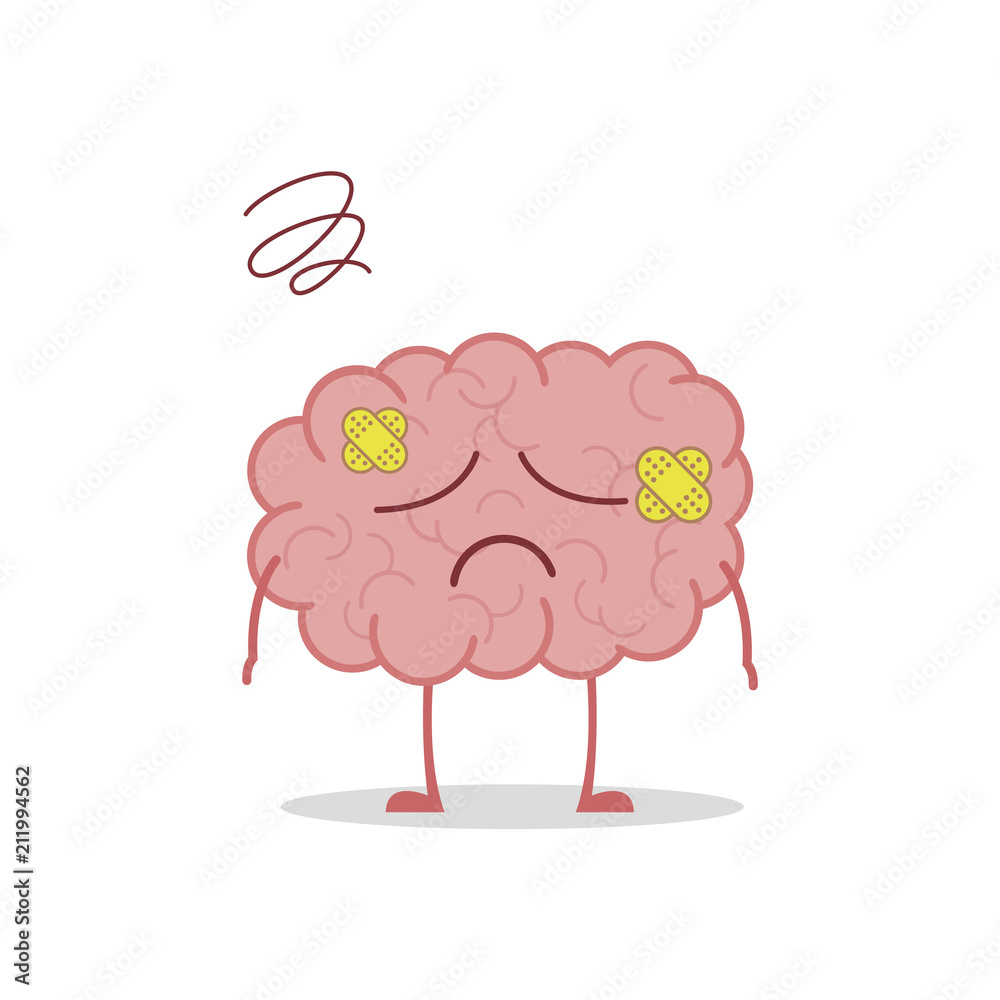 Vector illustration of a sick and sad brain in cartoon style. Stock ...