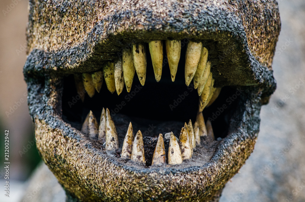 Dinosaur mouth with sharp teeth, terrifying photograph Stock Photo ...